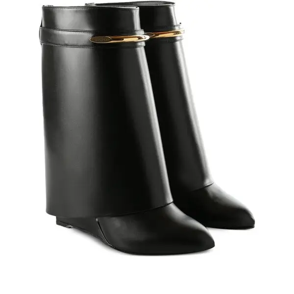 Givenchy Calf Leather Wedge Heel Boots - Black