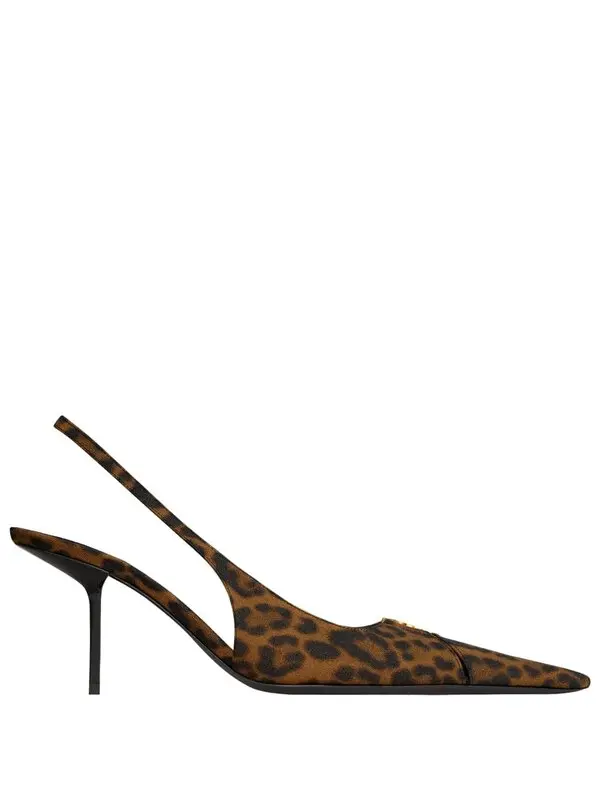 Saint Laurent Babylone Breteuil Slingback Pumps In Leopard Grosgrain - Brown