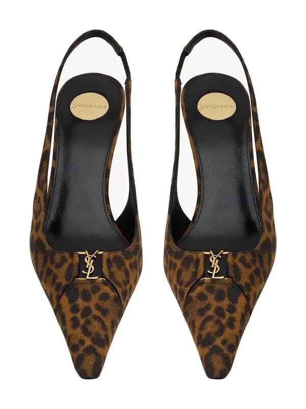 Saint Laurent Babylone Breteuil Slingback Pumps In Leopard Grosgrain - Brown
