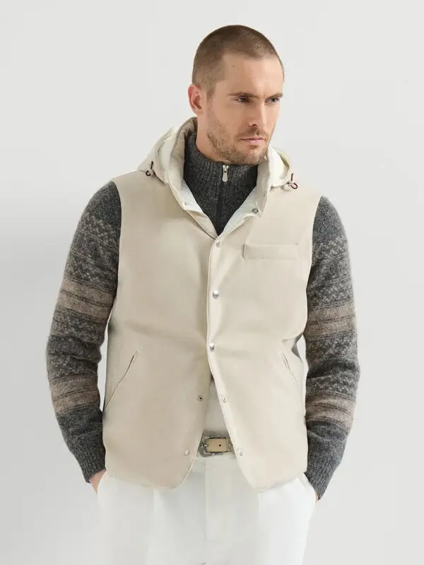 Brunello Cucinelli Bonded Wool Flannel Down Vest With Detachable Hood