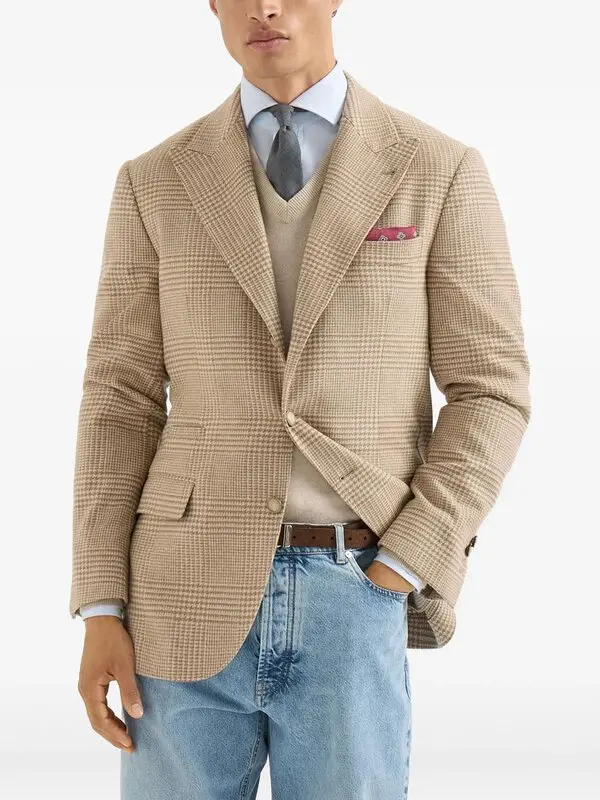 Brunello Cucinelli Cashmere Blend Checked Single-breasted Blazer