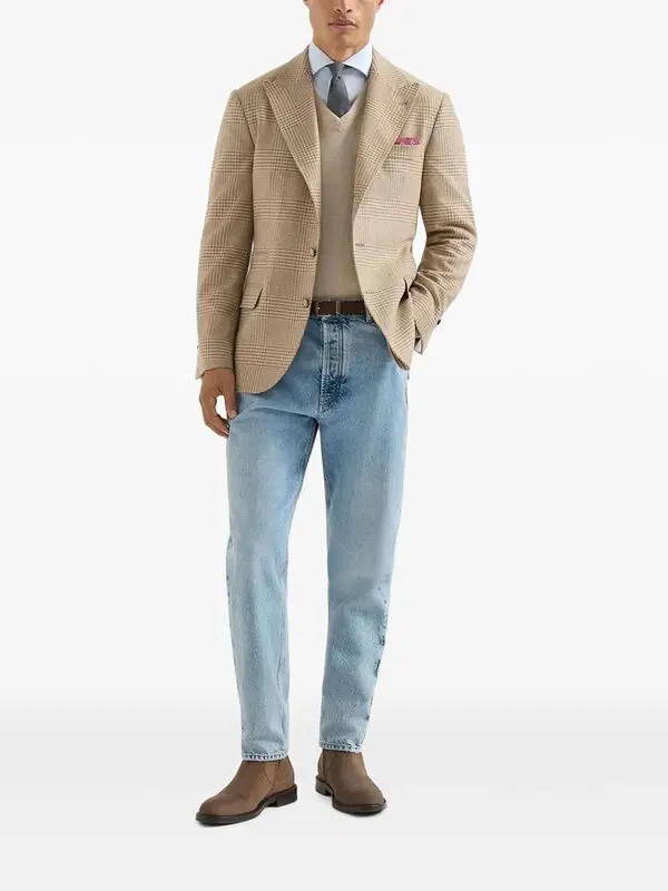 Brunello Cucinelli Cashmere Blend Checked Single-breasted Blazer