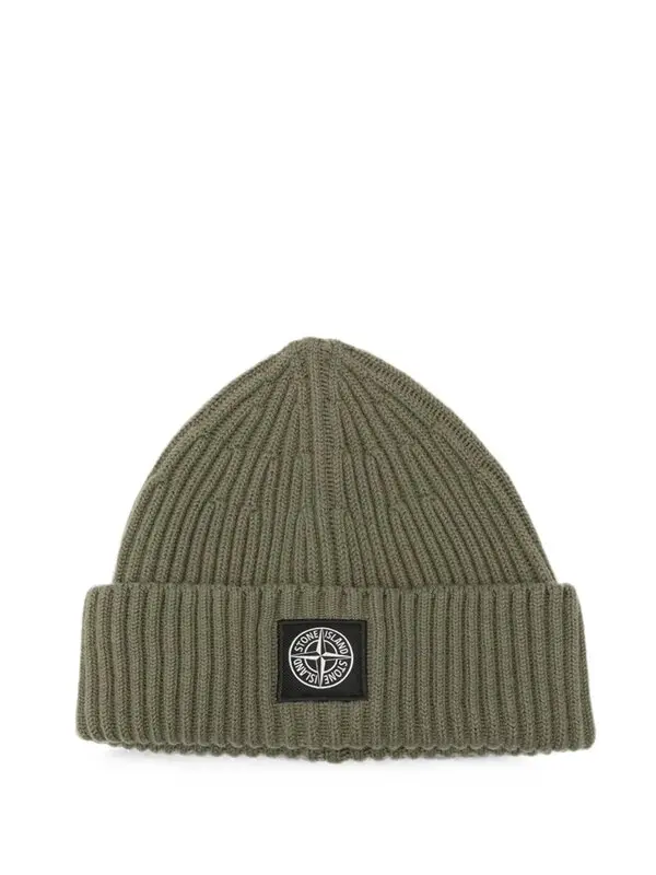 Stone Island Ribbed Wool Beanie With Compass Patch