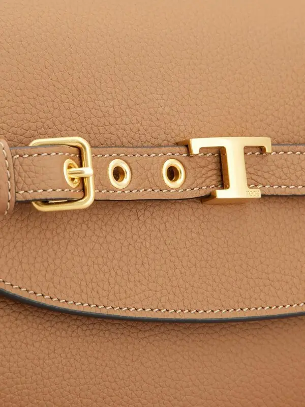 TOD'S T Signature Mini Leather Shoulder Bag - Brown