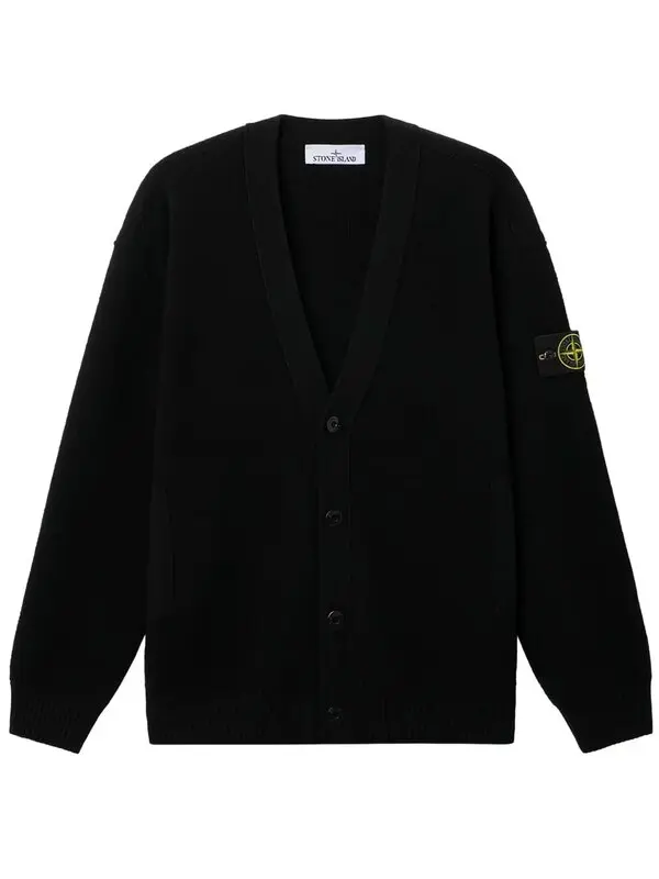 Stone Island Wool V-neck Cardigan - Black