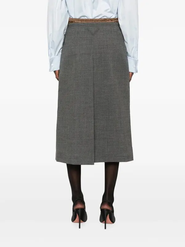Prada Pleated Wool Midi Skirt