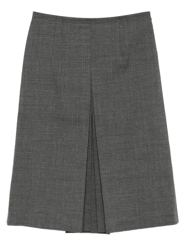 Prada Pleated Wool Midi Skirt - Gray