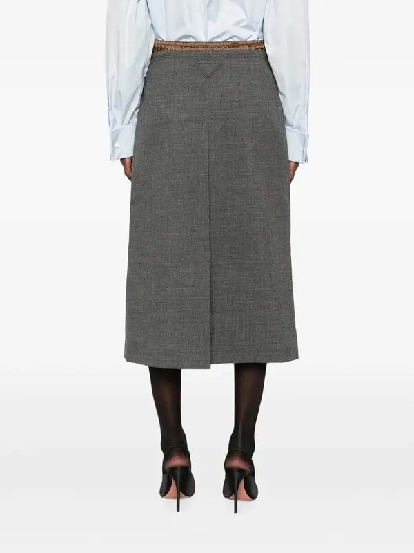 Prada Pleated Wool Midi Skirt - Gray