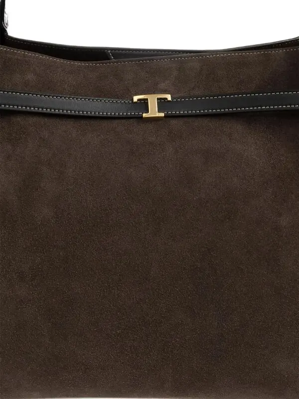 TOD'S T Signature Suede Medium Shopping Bag - Brown