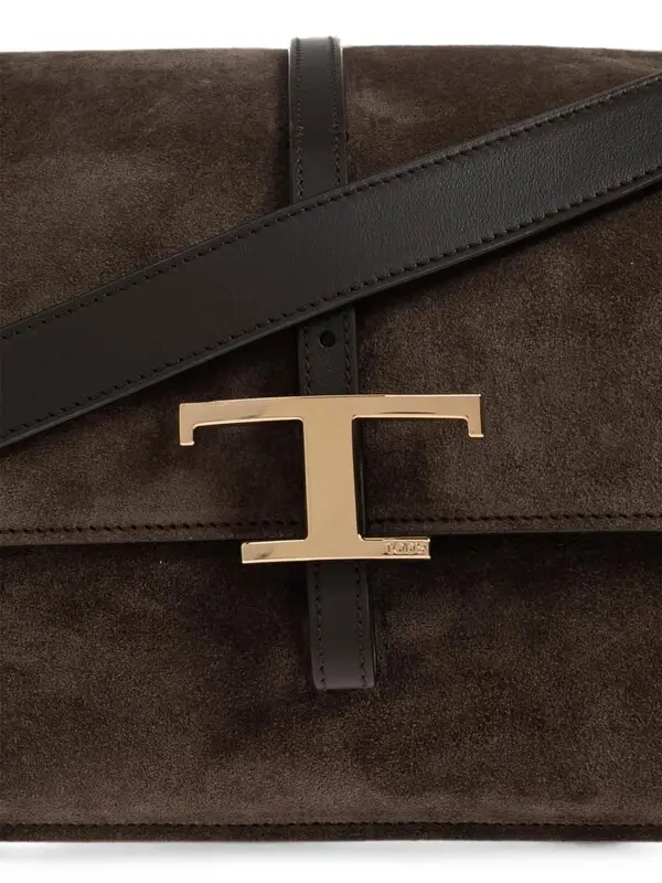 TOD'S Borsa Flap T Timeless In Pelle Scamosciata Piccola - Brown