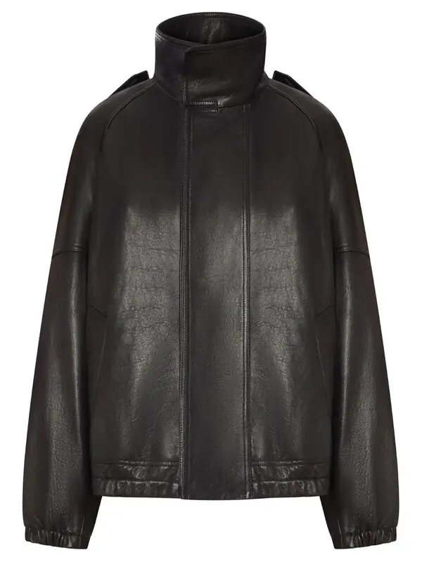 Saint Laurent High-neck Oversized Leather Jacket - Black