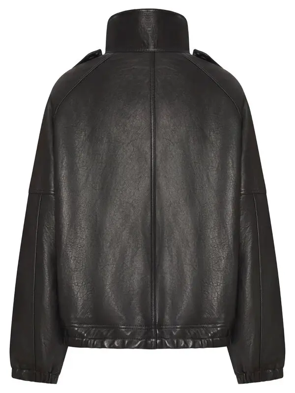 Saint Laurent High-neck Oversized Leather Jacket