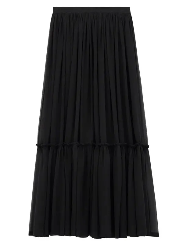 Saint Laurent Silk Crepe Muslin Skirt - Black