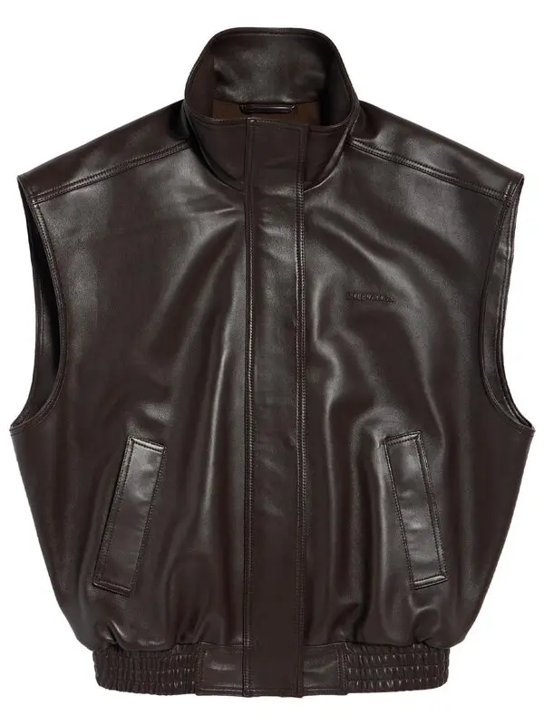 Balenciaga Sleeveless Blouson In Shiny Soft Lambskin - Brown