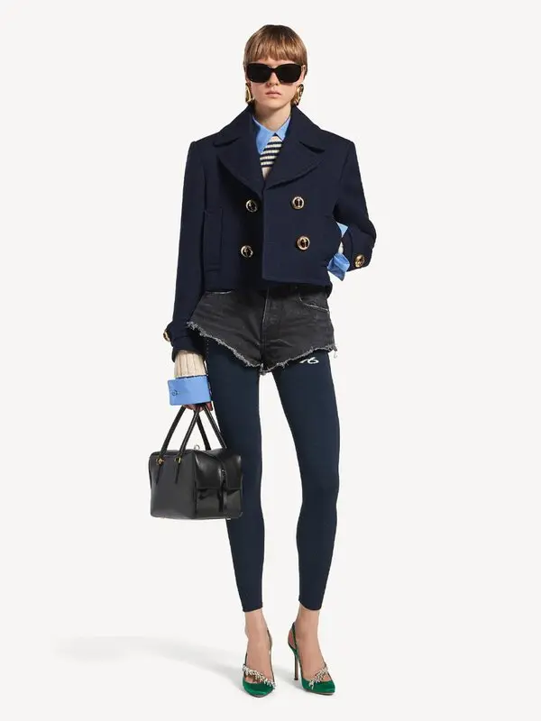 Balenciaga Cropped Peacoat In Textured Wool