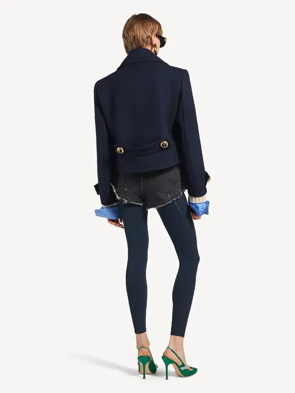 Balenciaga Cropped Peacoat In Textured Wool