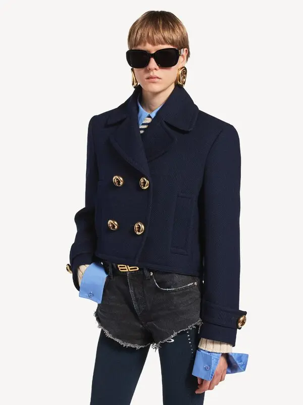 Balenciaga Cropped Peacoat In Textured Wool