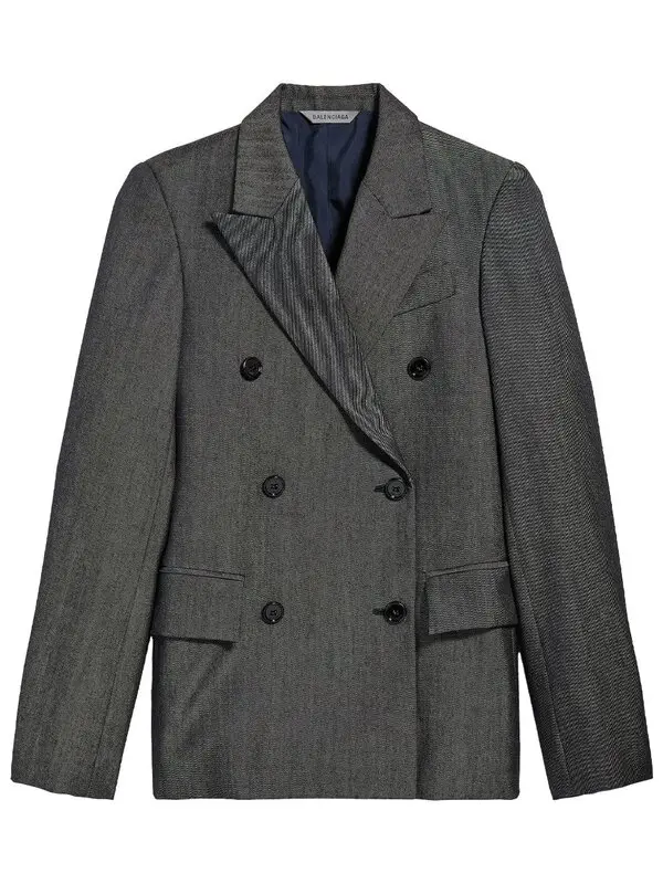 Balenciaga Double-breasted Tailored Jacket In Wool Twill In Denim Look - Blue