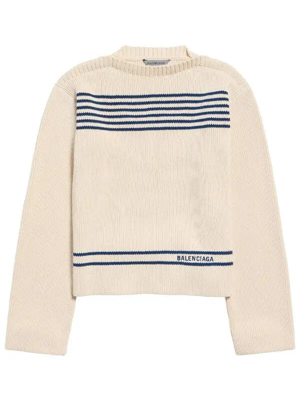 Balenciaga Boatneck Sweater In Cotton Ribbed Knit - Multicolor