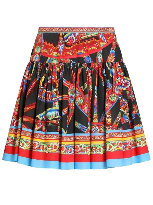 Dolce & Gabbana Minigonna In Popeline Stampa Carretto - Black