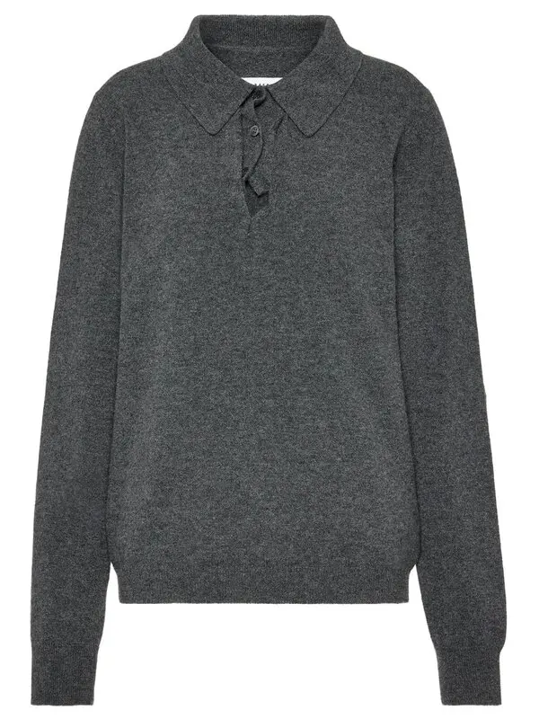 MAISON MARGIELA Draped Collar Wool Polo Sweater - Gray