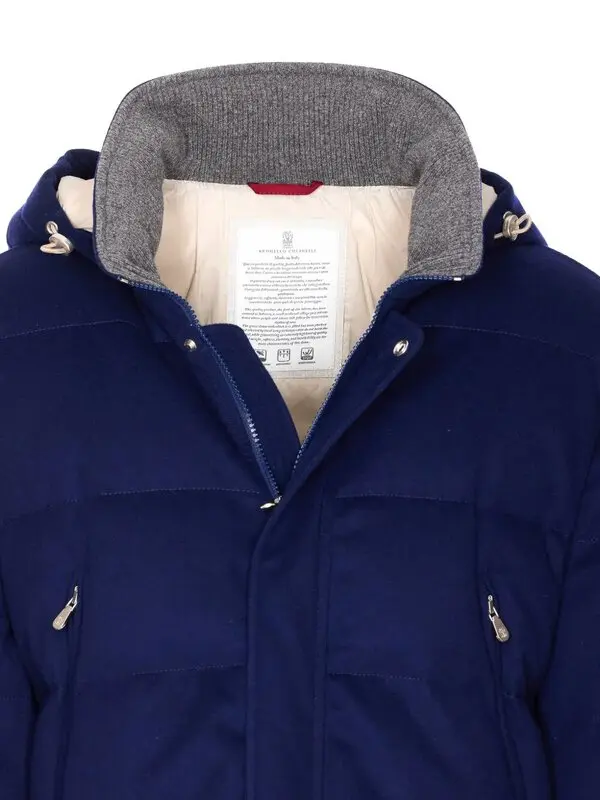 Brunello Cucinelli Bonded Wool Flannel Down Parka With Detachable Hood