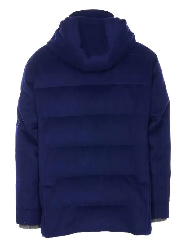 Brunello Cucinelli Bonded Wool Flannel Down Parka With Detachable Hood - Blue