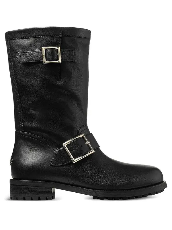 JIMMY CHOO Biker Mid Leather Ankle Boots - Black