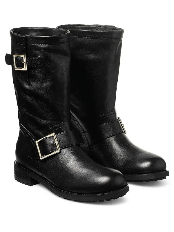 JIMMY CHOO Biker Mid Leather Ankle Boots - Black