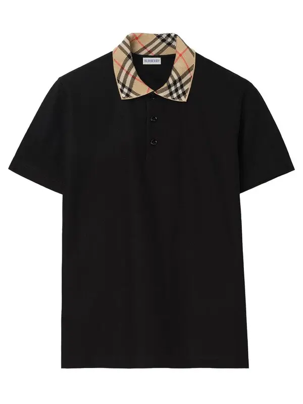 Burberry Check-collar Cotton Polo Shirt - Black