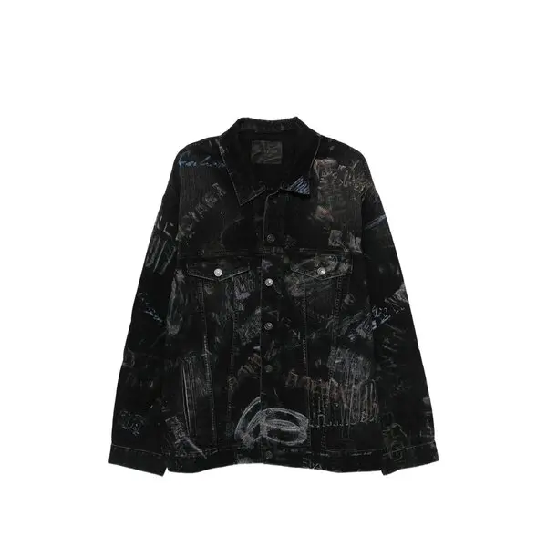 Balenciaga Graphic Print Cotton Shirt Jacket - Black