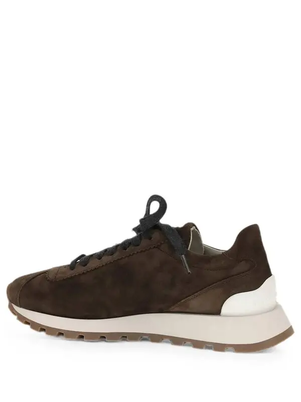Brunello Cucinelli Suede Runners With Shiny Tab - Brown