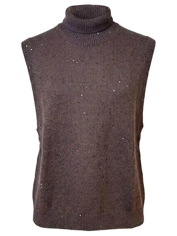 Brunello Cucinelli Cashmere Turtleneck Vest - Brown