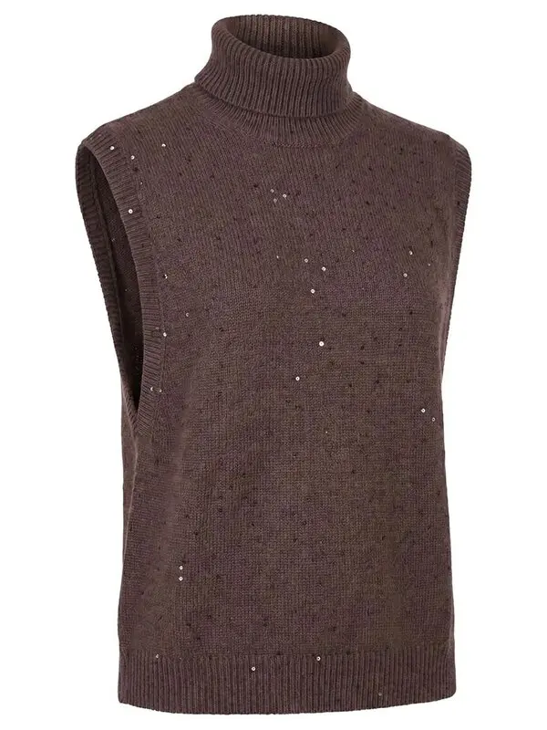 Brunello Cucinelli Cashmere Turtleneck Vest - Brown