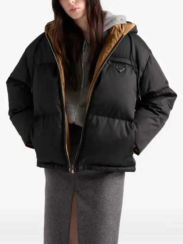 Prada Contrasting Lining Hooded Down Jacket