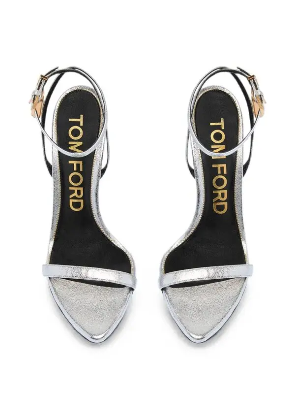 TOM FORD Laminated Nappa Leather Padlock Pointy Sandals - Silver