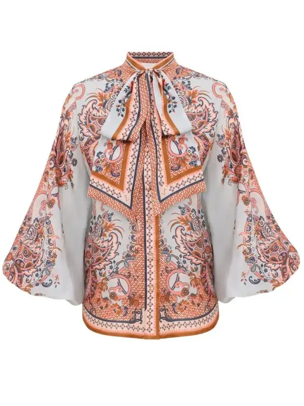 Zimmermann Aster Tie Neck Silk Blouse - Blue