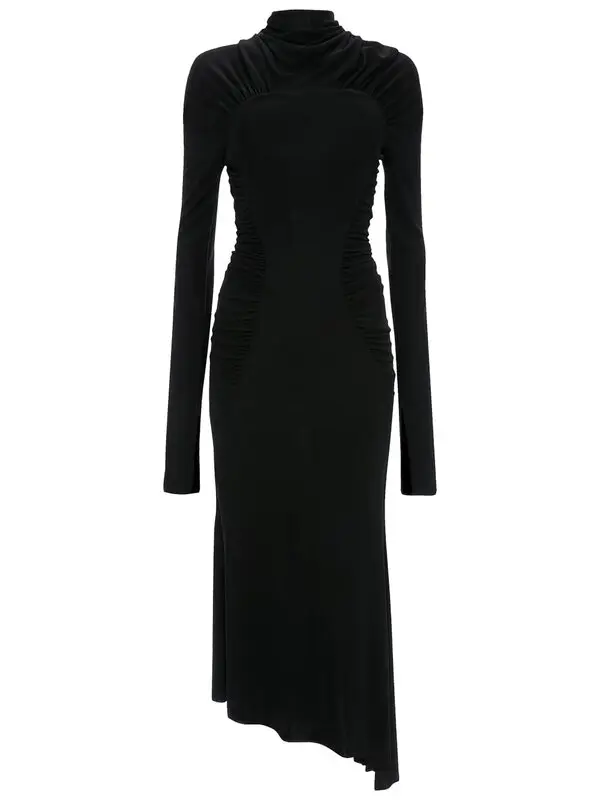 Victoria Beckham High Neck Gathered Midi Dress - Black