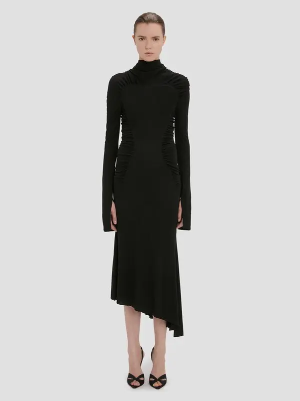 Victoria Beckham High Neck Gathered Midi Dress