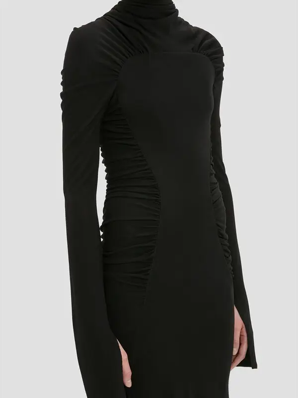 Victoria Beckham High Neck Gathered Midi Dress