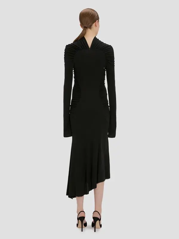 Victoria Beckham High Neck Gathered Midi Dress