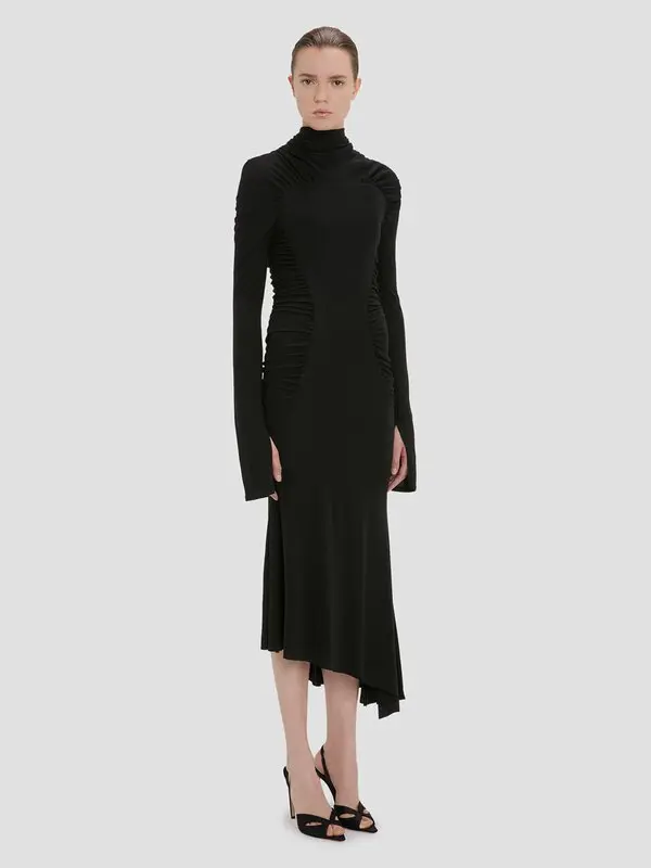 Victoria Beckham High Neck Gathered Midi Dress