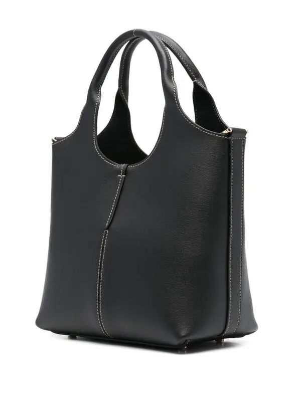 TOD'S Leather Mini Tote Bag With Branded Metal Bar Accessory - Black