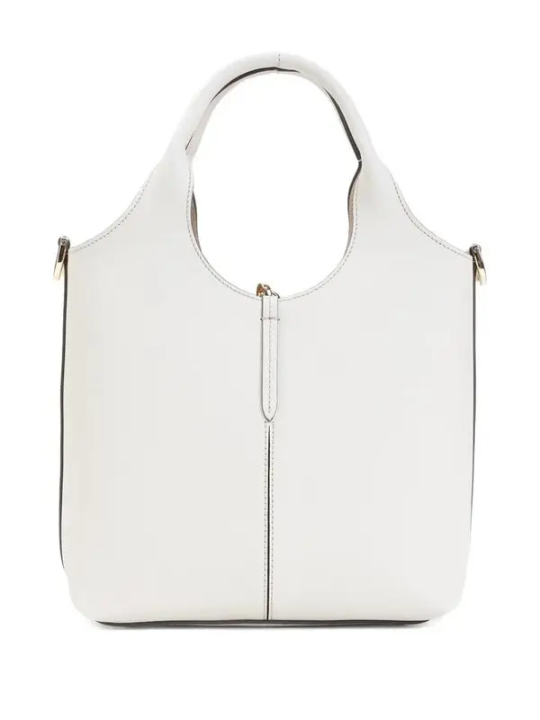 TOD'S Leather Mini Tote Bag With Branded Metal Bar Accessory - White