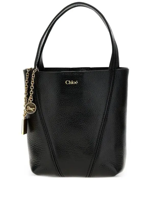 Chloé Small Spin Tote Bag In Grained Leather - Black