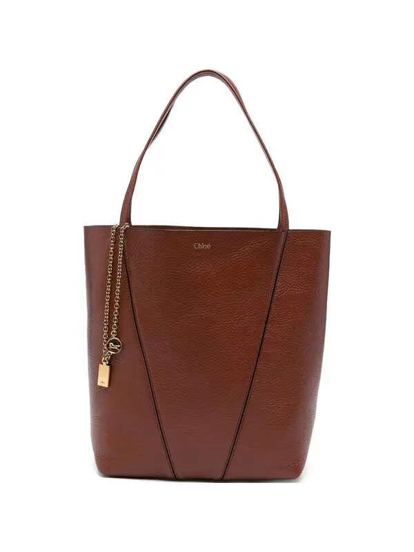 Chloé Spin Tote Bag In Grained Leather - Brown