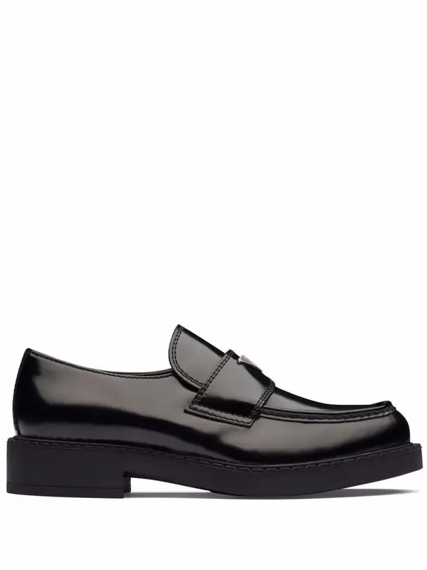 Prada Chocolate Brushed Leather Loafers - Black