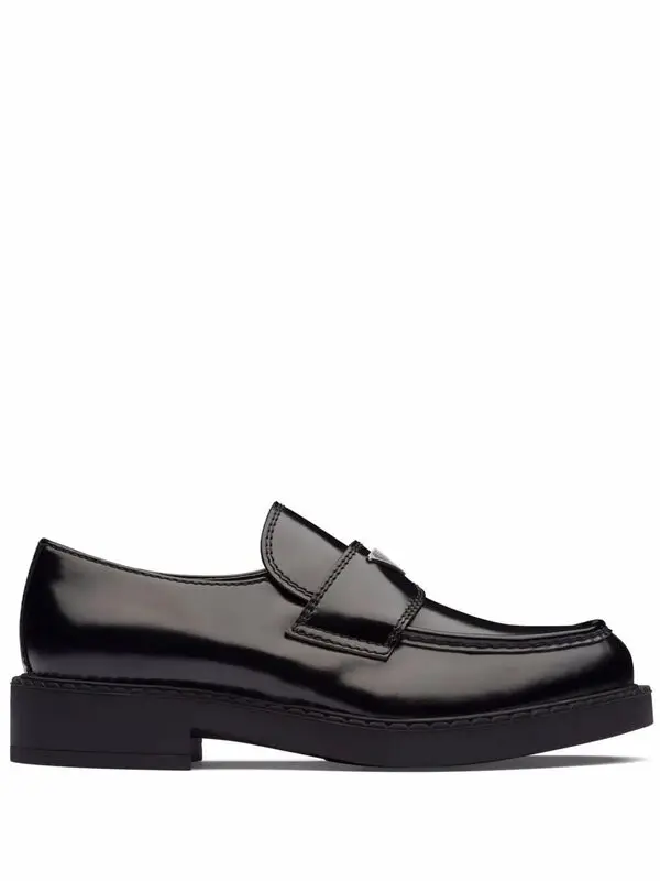 Prada Chocolate Brushed Leather Loafers - Black