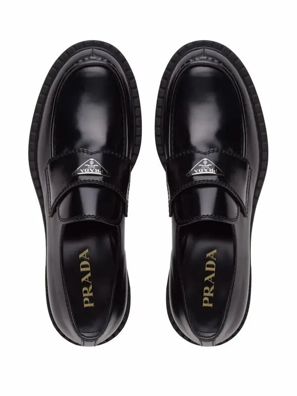 Prada Chocolate Brushed Leather Loafers - Black