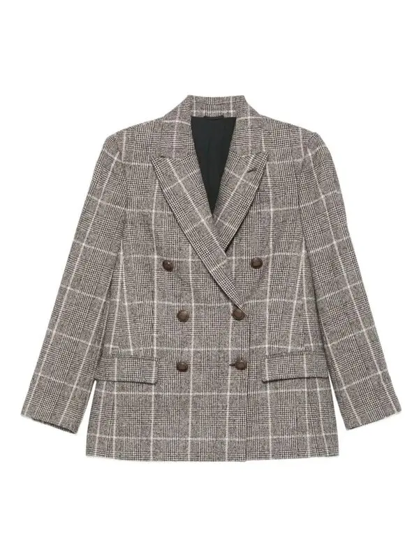 Brunello Cucinelli Alpaca And Wool Prince Of Wales Double-breasted Blazer With Monili - Brown